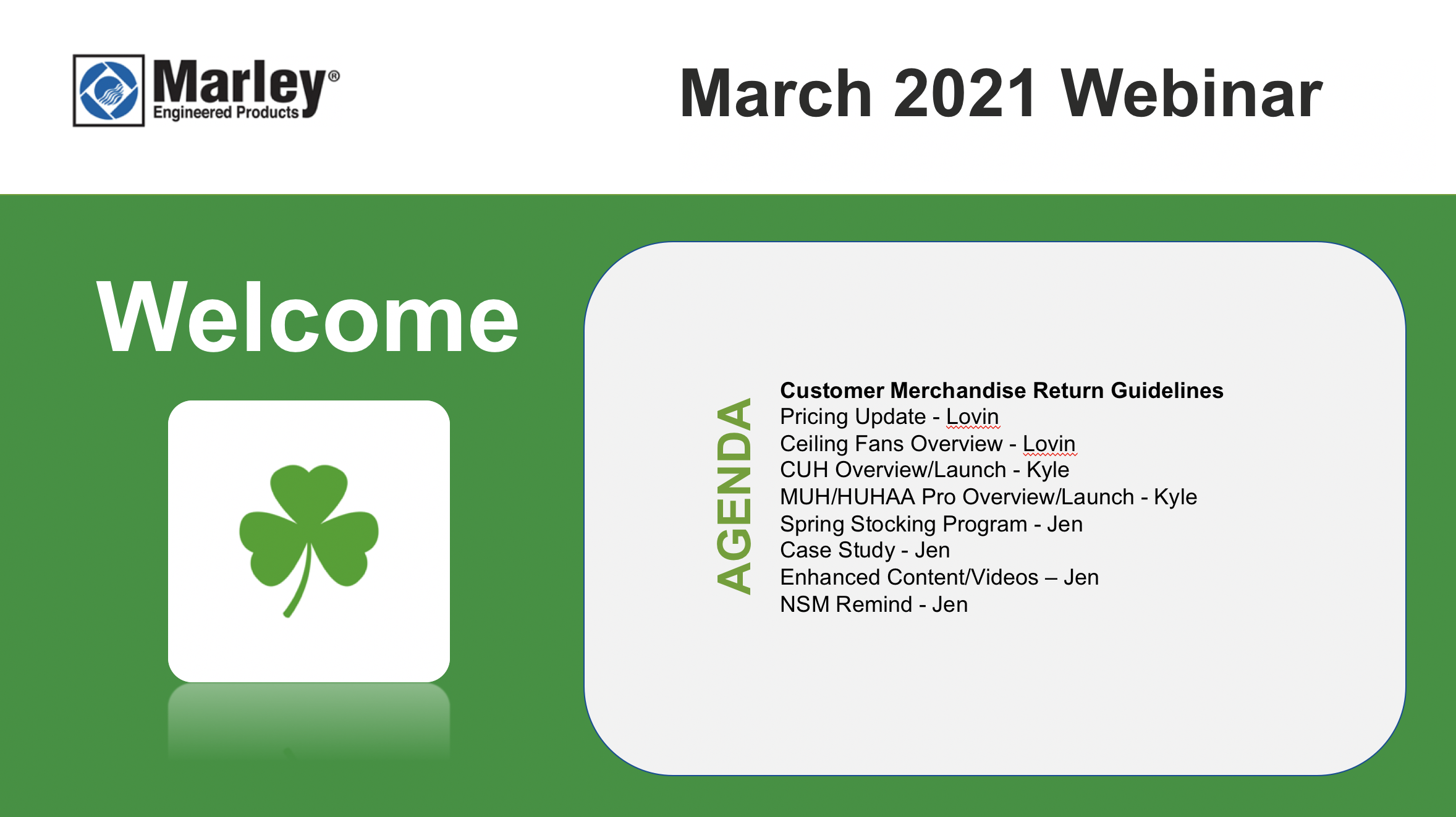 QMark March Rep Webinar Deck - Marley Engineered Products